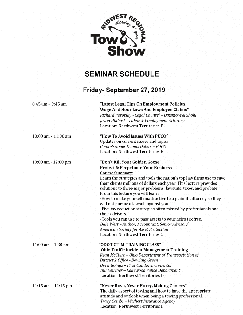 2021 Seminar Schedule Coming Soon !! | Midwest Regional Tow Show
