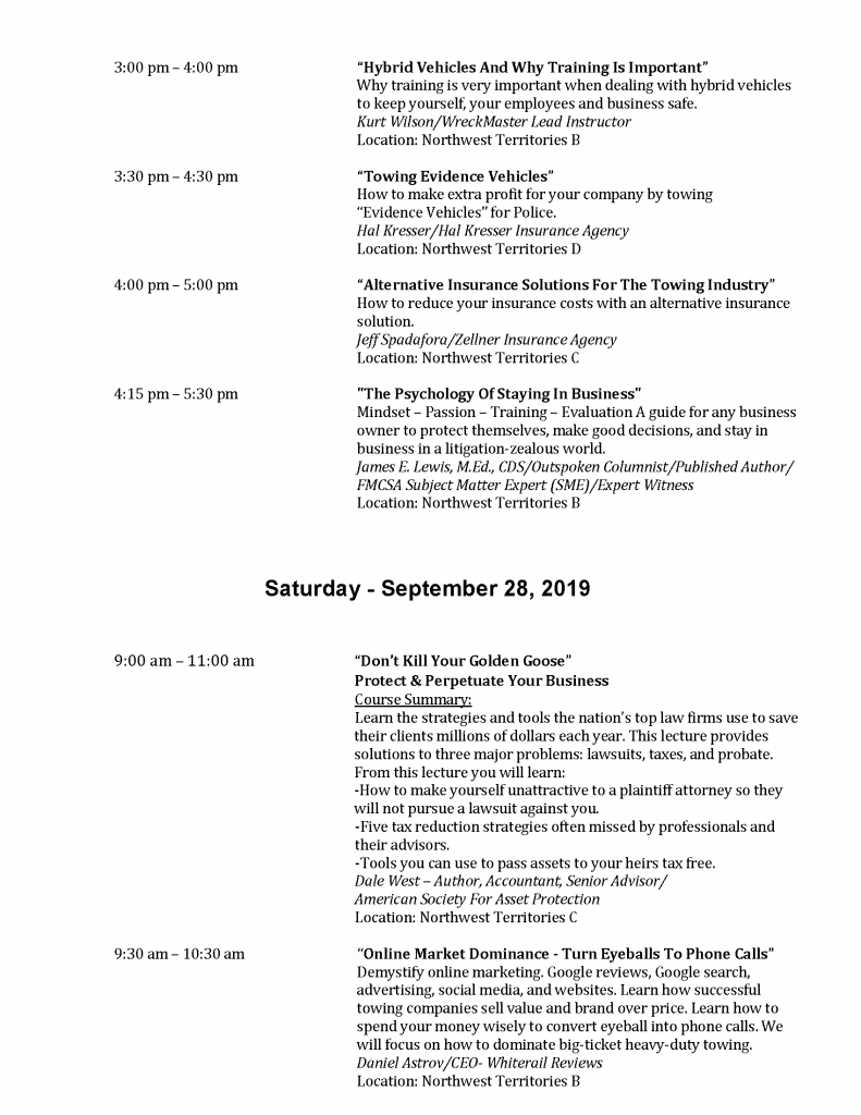 2021 Seminar Schedule Coming Soon !! | Midwest Regional Tow Show